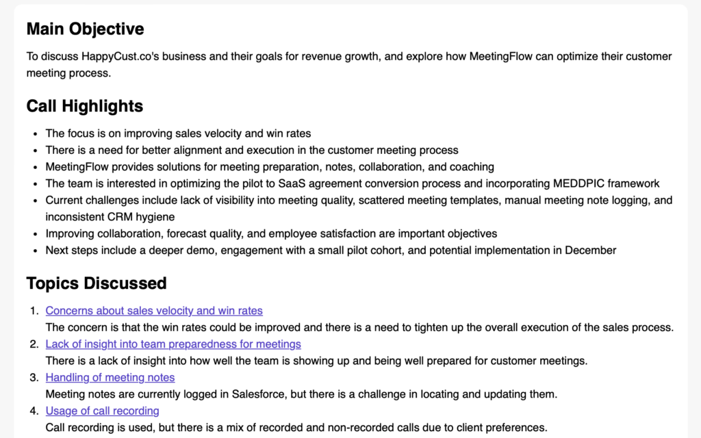 Meeting Summaries - Meetingflow